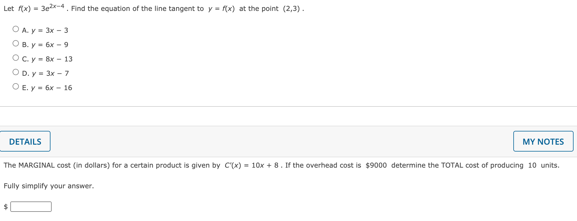 Solved Let f(x) 3e2x–4. Find the equation of the line | Chegg.com