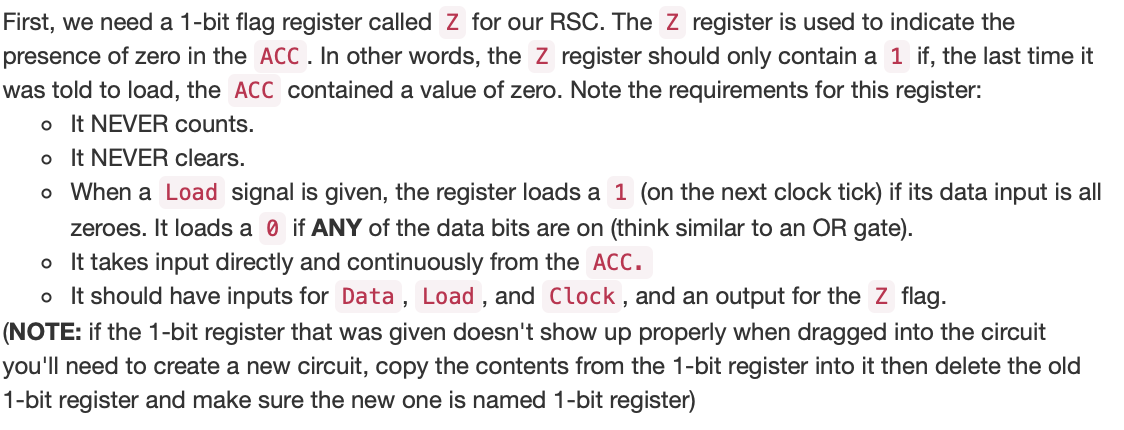 First, we need a 1-bit flag register called Z for our | Chegg.com