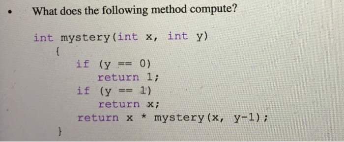 Solved What is the value returned from the following method | Chegg.com