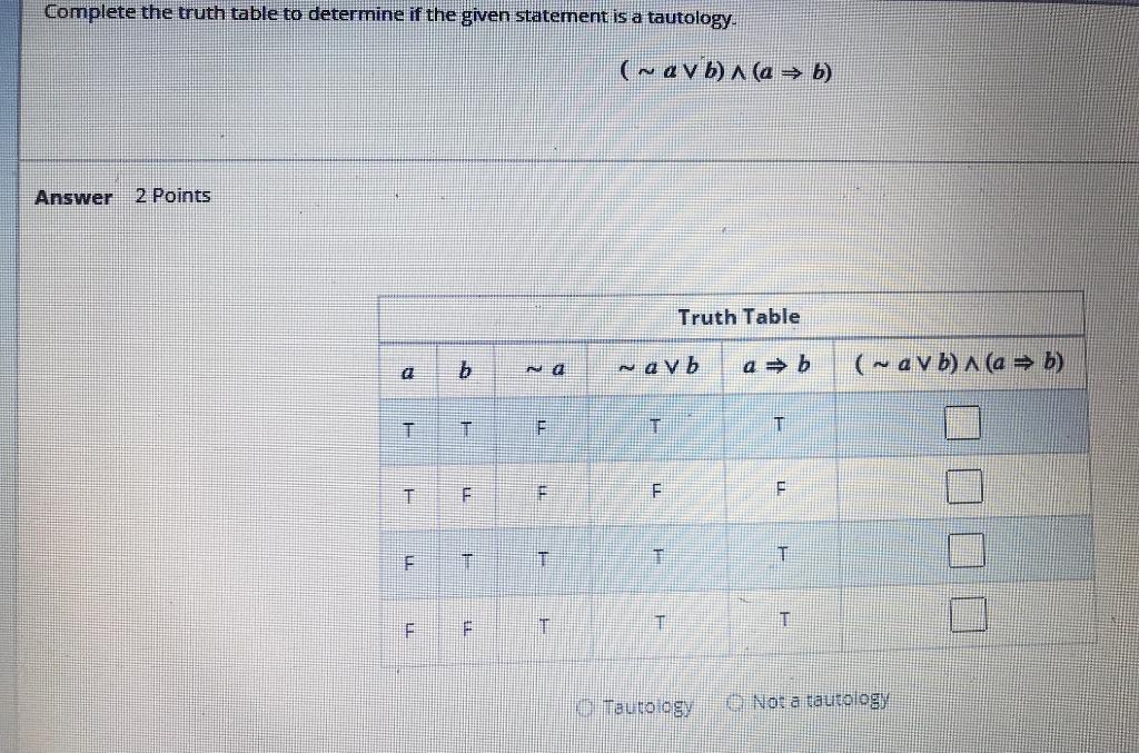 Solved Complete the truth table to determine if the given | Chegg.com