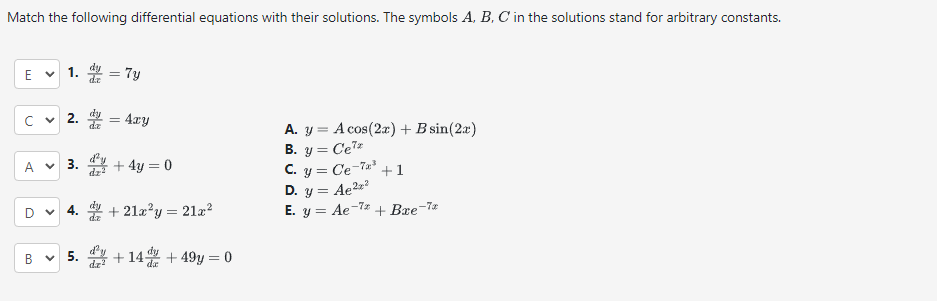 Solved tch the following differential equations with their | Chegg.com