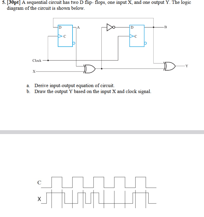 Solved [30pt] ﻿A sequential circuit has two D flip-flops, | Chegg.com