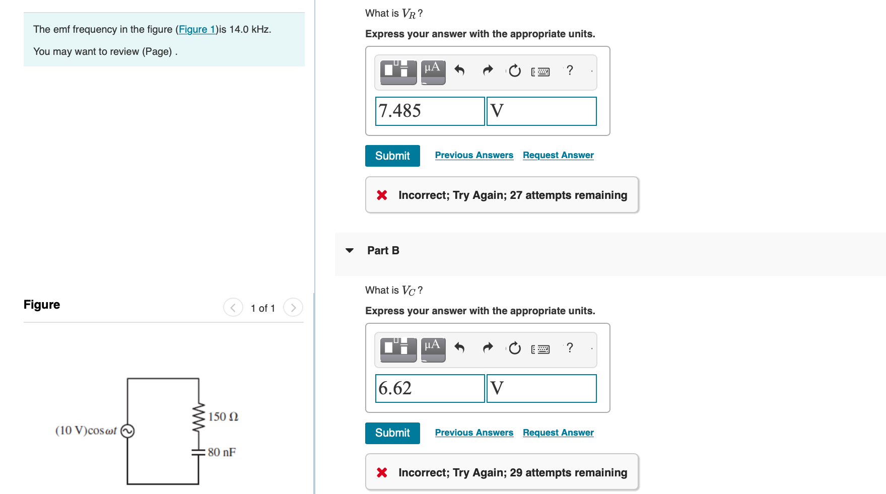 Solved What is VR ? The emf frequency in the figure | Chegg.com