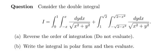 Solved Question Consider the double integral | Chegg.com