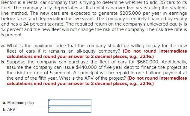 Solved Benton is a rental car company that is trying to | Chegg.com
