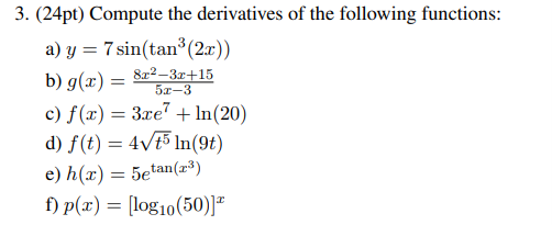 Solved Need help with a) ﻿through f), ﻿computing derivatives | Chegg.com