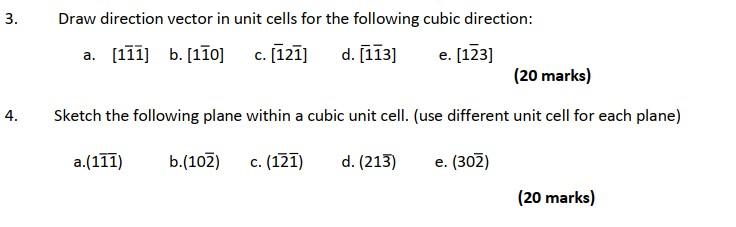 Solved 3. 3. Draw direction vector in unit cells for the | Chegg.com