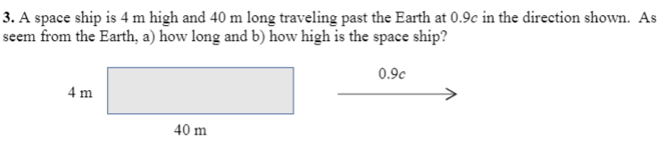 Solved 3. A space ship is 4 m high and 40 m long traveling | Chegg.com