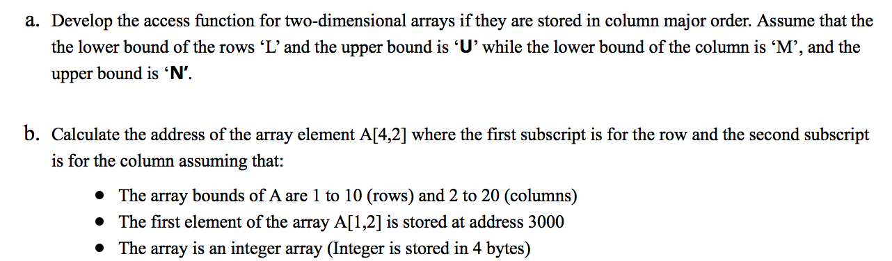 Solved a. Develop the access function for two-dimensional | Chegg.com