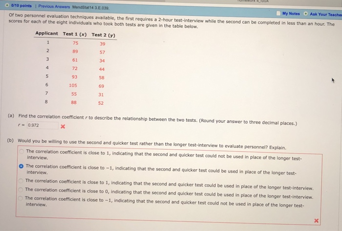 Solved 0/10 points | Previous Answers MendStat14 3.E.039 My | Chegg.com