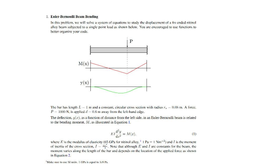 1. Euler-Bernoulli Beam Bending In this problem, we | Chegg.com