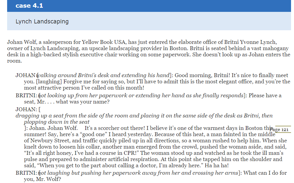 Solved case 4.1 Lynch Landscaping Johan Wolf, a salesperson | Chegg.com