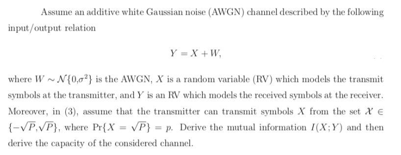Solved Assume an additive white Gaussian noise (AWGN) | Chegg.com
