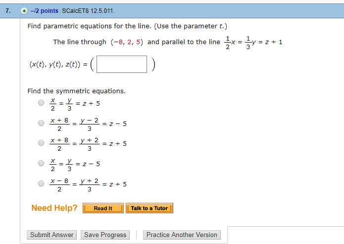 Solved Find Parametric Equations For The Line Use The