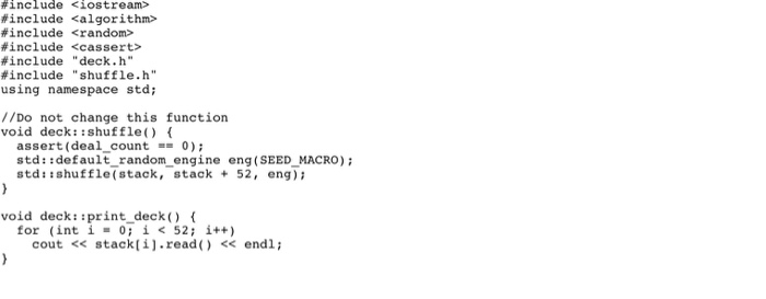 Solved Download the starter code main.cpp, card.h, deck.h, | Chegg.com