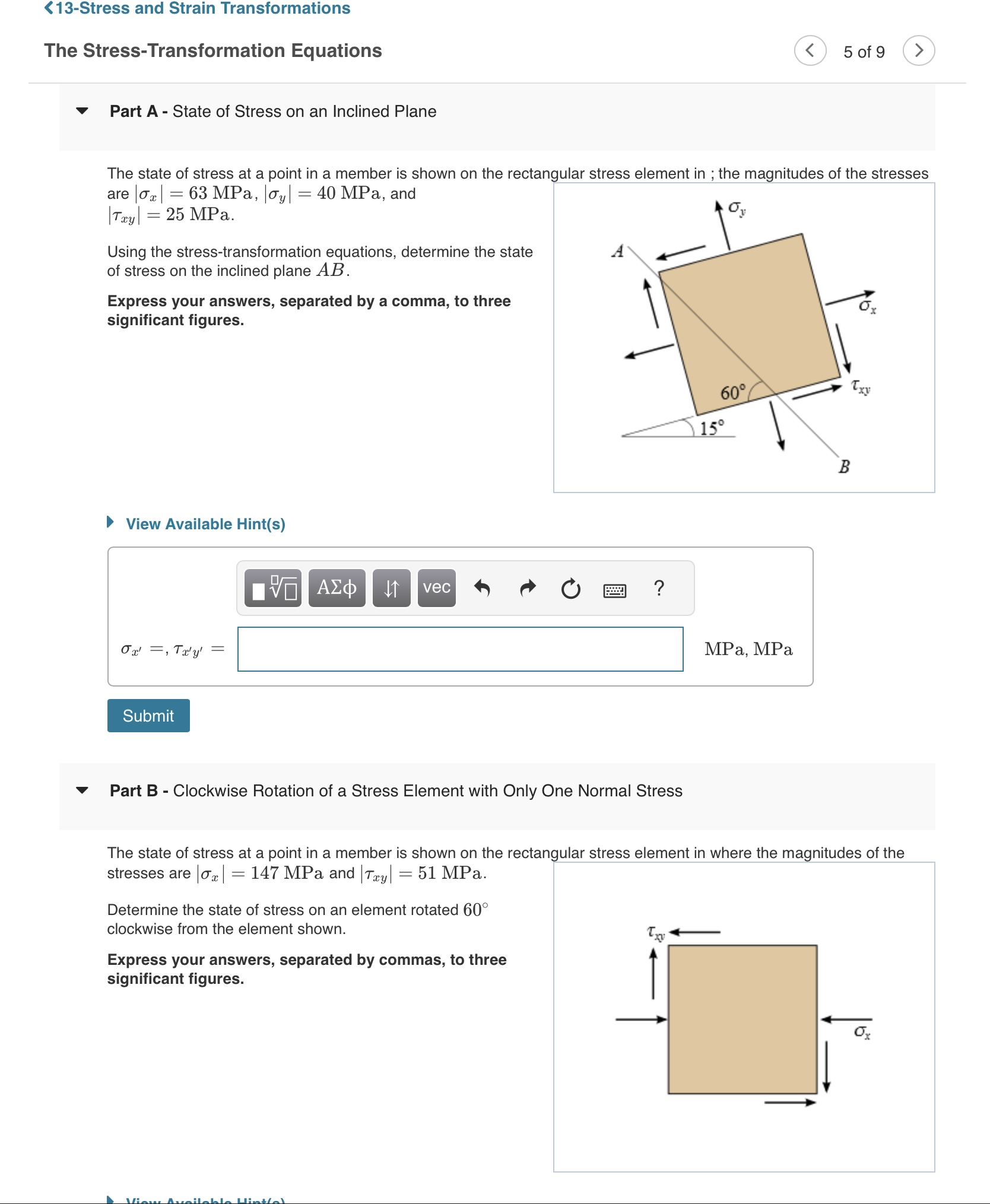 Solved Part D - Clockwise Rotation of a Stress Element with | Chegg.com