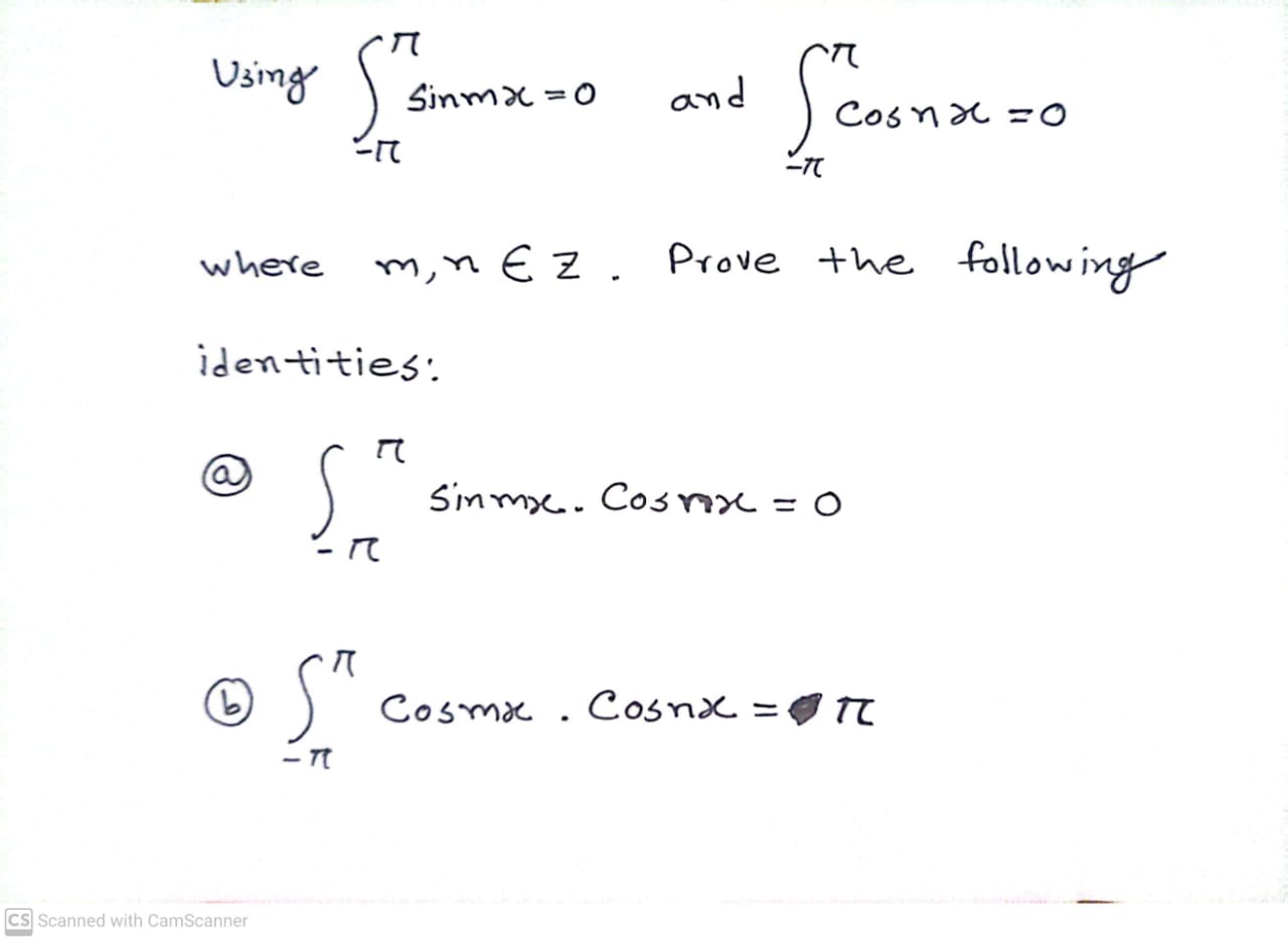 Solved Using \\( \\int_{-\\pi}^{\\pi} \\sin m x=0 \\) and | Chegg.com
