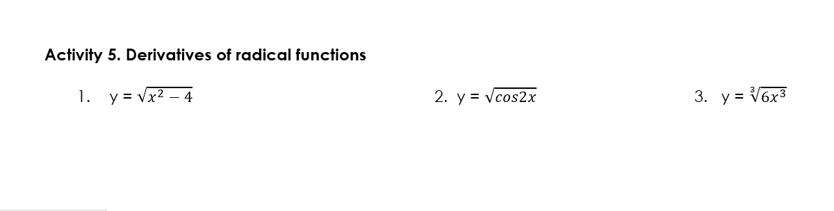 Solved Activity 5. Derivatives of radical functions 1. y = | Chegg.com