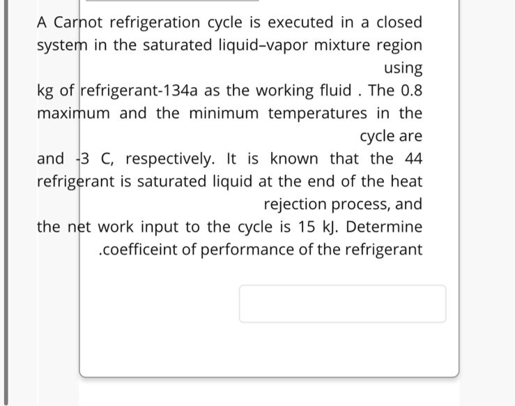 Solved A Carnot refrigeration cycle is executed in a | Chegg.com
