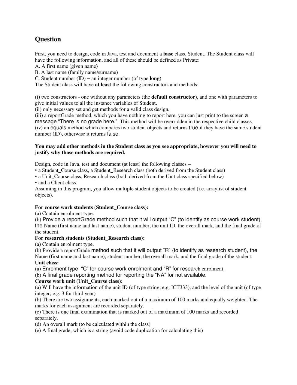 Solved Question First, you need to design, code in Java, | Chegg.com