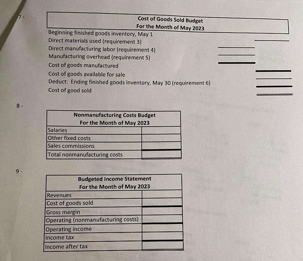 Solved Please solve for numbers 7, 8, & 9 (the first image) | Chegg.com