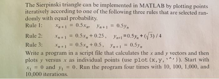 Solved The Sierpinski triangle can be implemented in MATLAB | Chegg.com