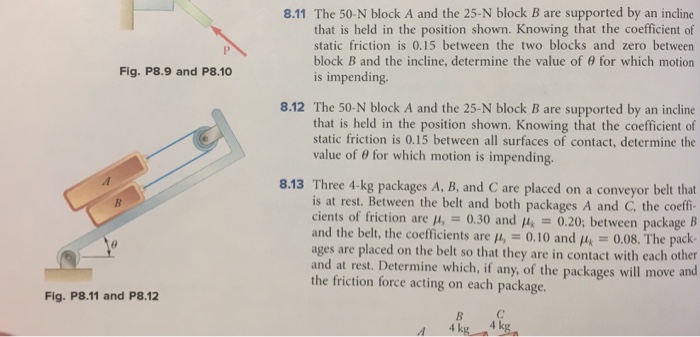 Solved 8.11 The 50-N block A and the 25-N block B are | Chegg.com