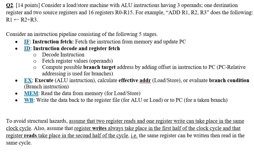 Solved Q2. [14 points] Consider a load/store machine with | Chegg.com