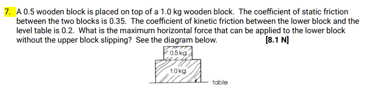 Solved A 0.5 ﻿wooden block is placed on top of a 1.0kg | Chegg.com