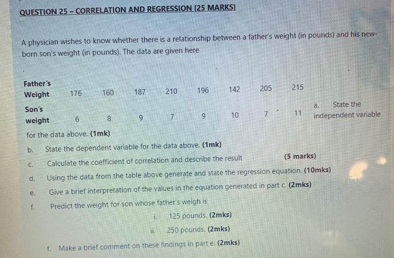 Solved QUESTION 25 - CORRELATION AND REGRESSION (25 MARKSI A | Chegg.com