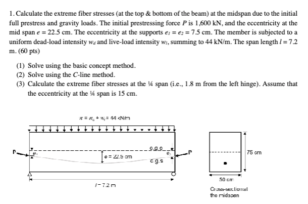 Solved 1. Calculate the extreme fiber stresses (at the top | Chegg.com