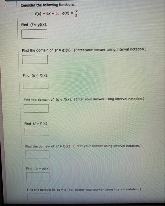 Solved Consider the following functions. rx) = 6x-5, g(x) = | Chegg.com