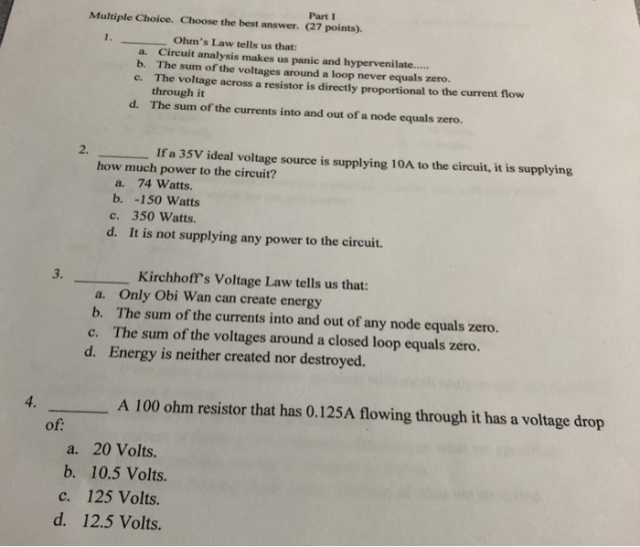 Solved Part 1 Multiple Choice. Choose the best answer. (27 | Chegg.com