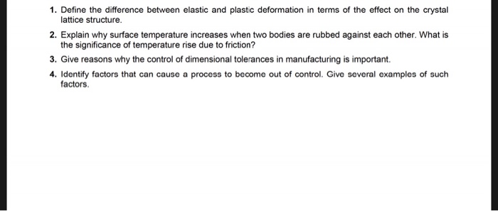 1. Define the difference between elastic and plastic | Chegg.com