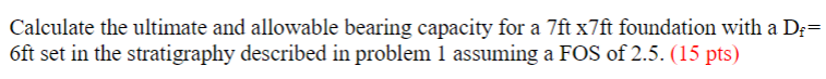 Solved Calculate the ultimate and allowable bearing capacity | Chegg.com