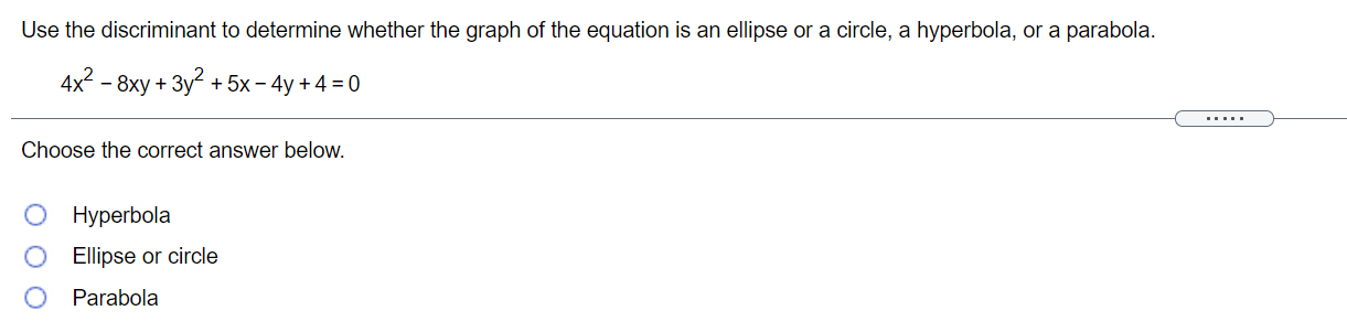 Solved Use the discriminant to determine whether the graph | Chegg.com