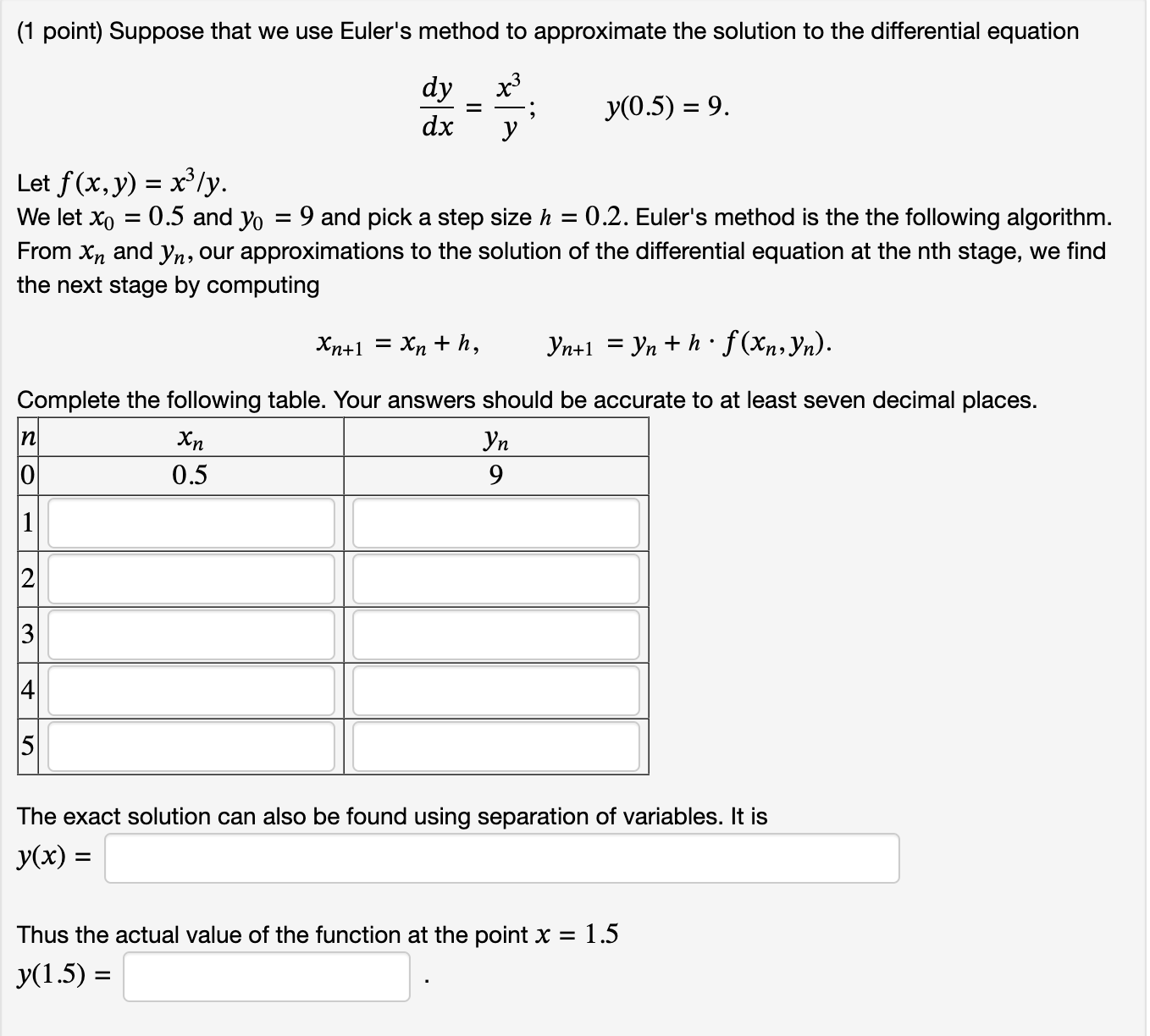 Solved (1 point) Suppose that we use Euler's method to | Chegg.com