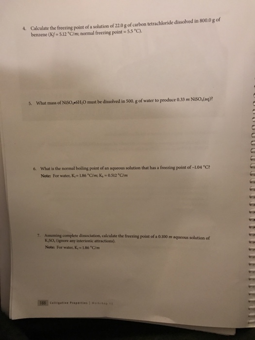 Solved 4. Calculate the freezing point of a solution of | Chegg.com
