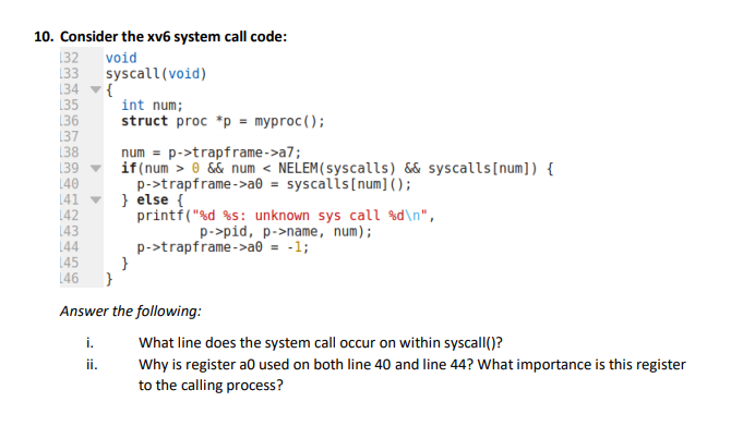 Solved 132 135 الليل 1 10. Consider the xv6 system call | Chegg.com