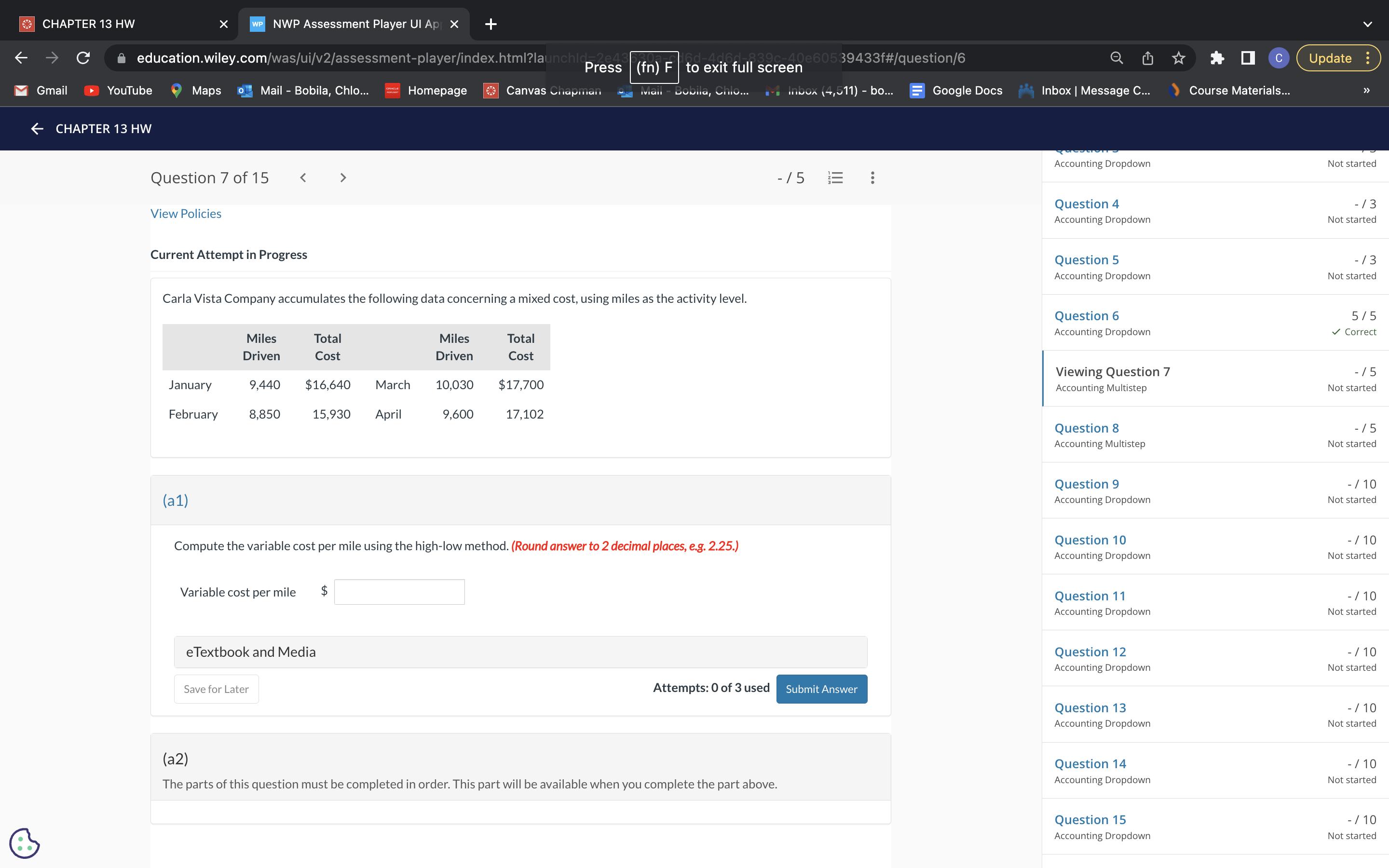 Solved Current Attempt in Progress Carla Vista Company | Chegg.com