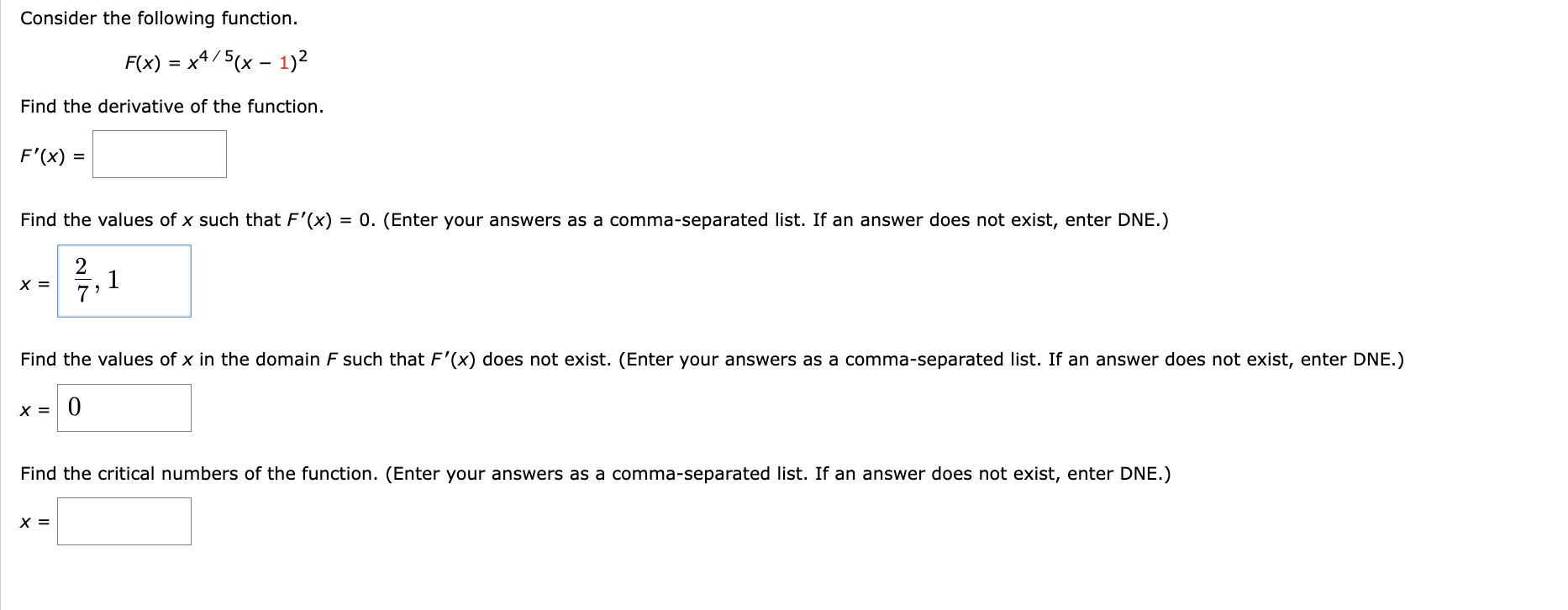 Solved Consider The Following Function F X X4 5 X−1 2 Find