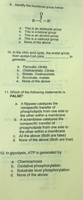Solved 9. Identify the functional group below R-C-R' a. This | Chegg.com
