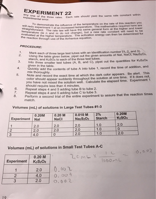 EXPERIMENT 22 Kinetics II The Rate of an Iodine Clock | Chegg.com