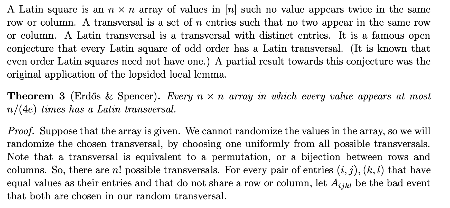 A Latin square is an n x n array of values in [n] | Chegg.com