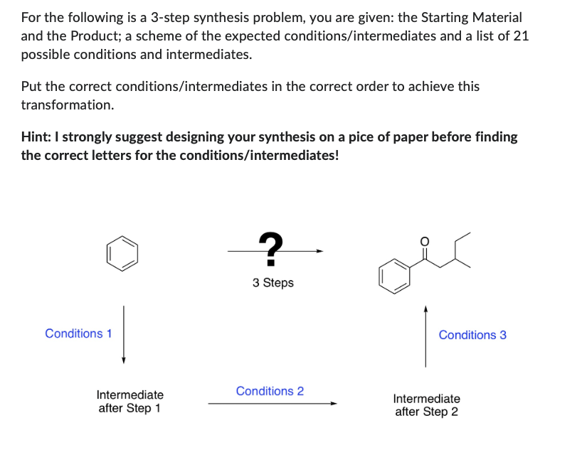 Solved For the following is a 3 -step synthesis problem, you | Chegg.com