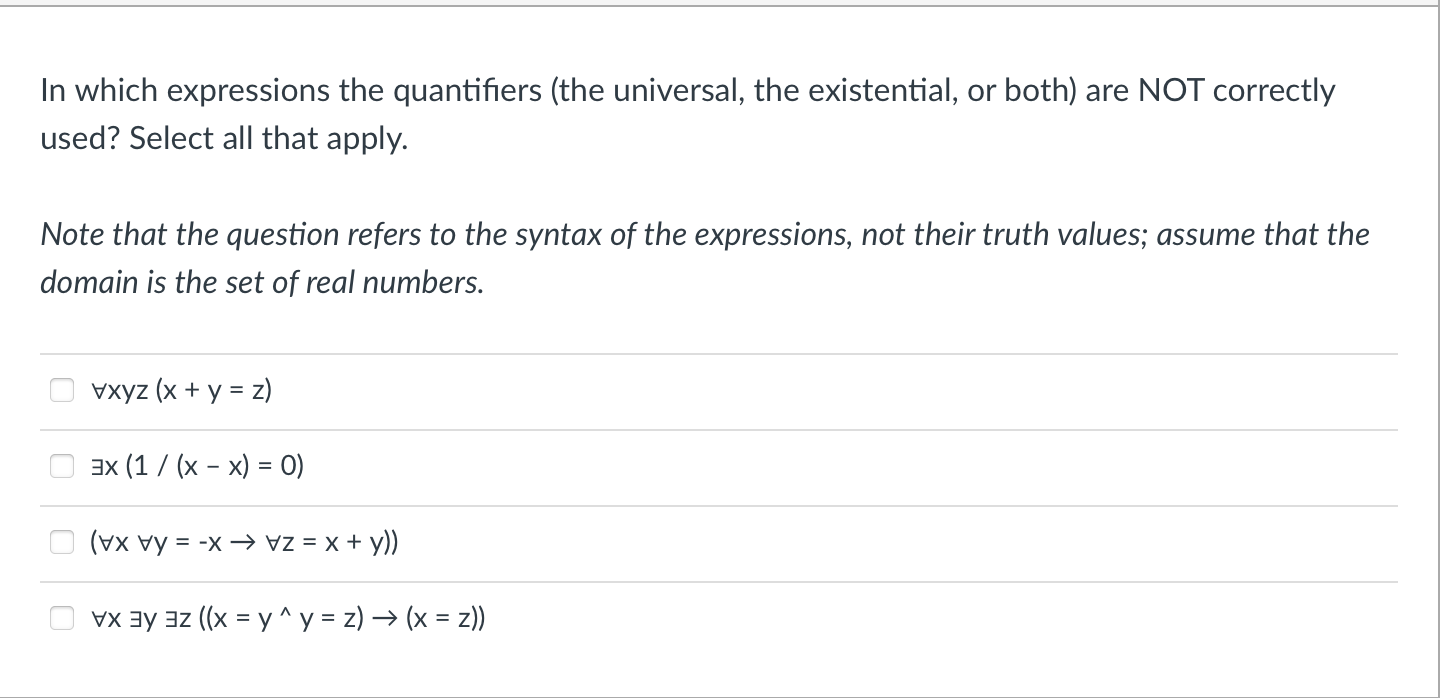 Solved In which expressions the quantifiers (the universal, | Chegg.com
