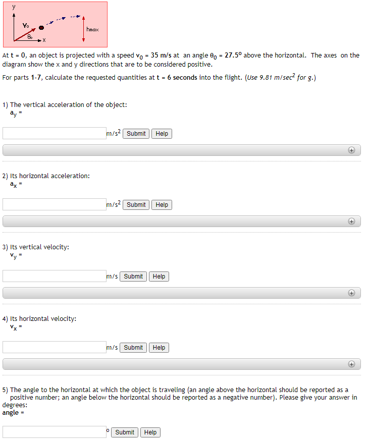 Solved At t=0, an object is projected with a speed v0=35 m/s | Chegg.com