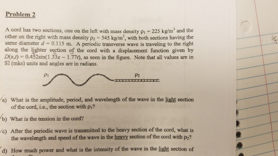 Solved Problem 2 A cord has two sections, one on the left | Chegg.com