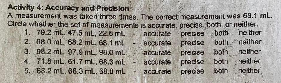 Solved Activity 4: Accuracy and Precision A measurement was | Chegg.com
