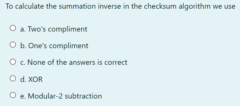 Solved To calculate the summation inverse in the checksum | Chegg.com